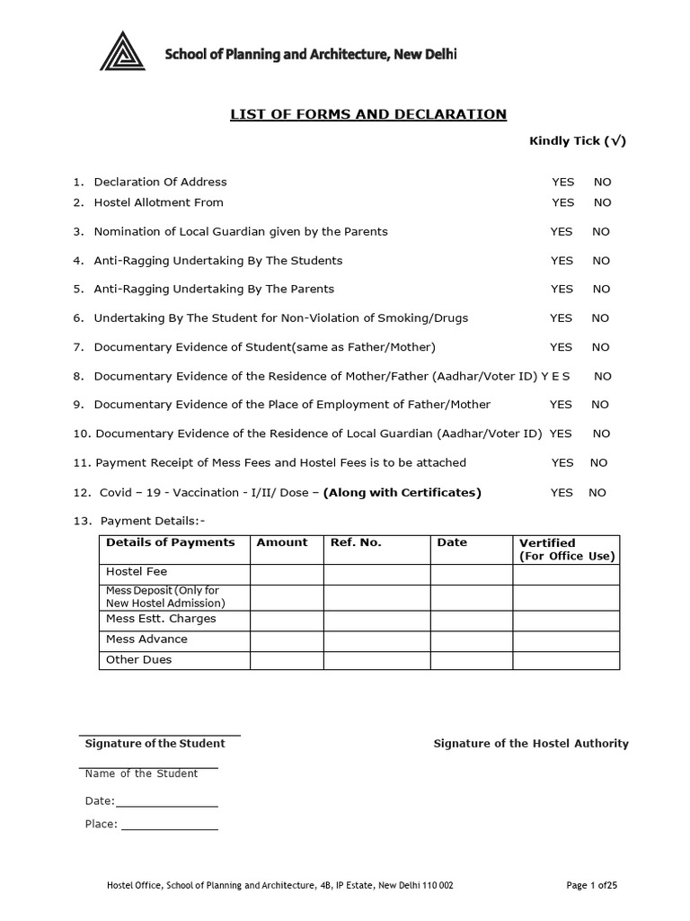 Hostel - Allotment - Form 2024-25-1 | PDF