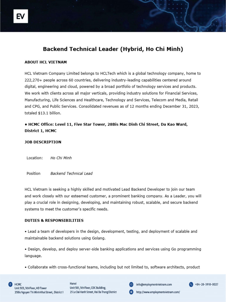 Backend Technical Leader_HCL_Hybrid - HCM | PDF