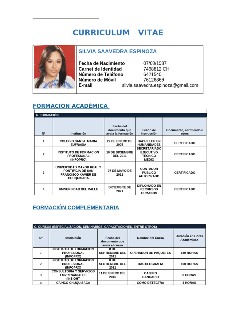 Cv Silvia Saavedra e. | PDF
