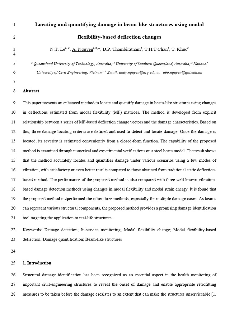 Locating and Quantifying Damage in Beam-Like Structures Using Modal Flexibility-Based Deflection ...
