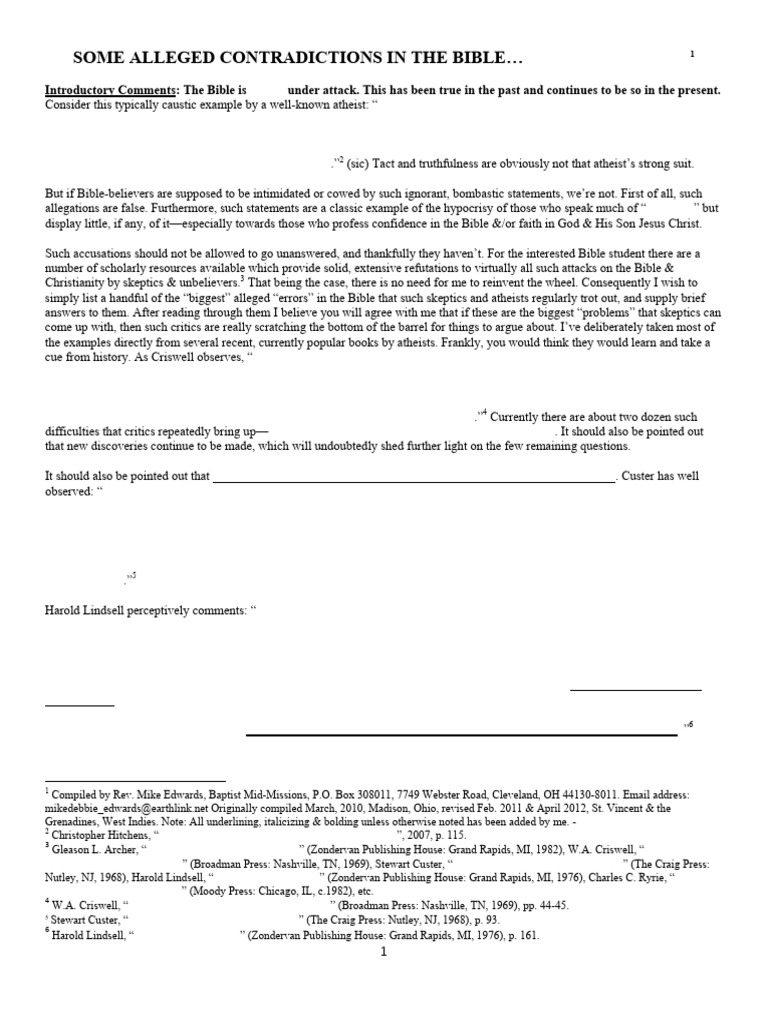 Alleged Contradictions in The Bible Feb 10 | PDF