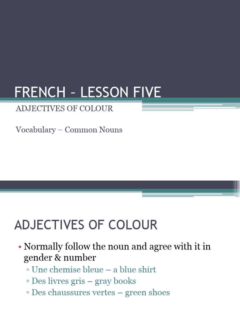 FRENCH 5 Adjectives of Colour | PDF