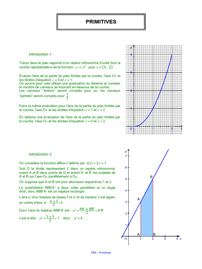 Primitives Resume de Cours Et Serie D Exercices | PDF