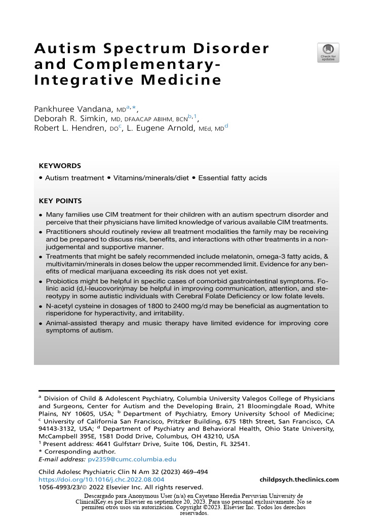 Autism Spectrum Disorder and Complementary Integrative Medicine | PDF