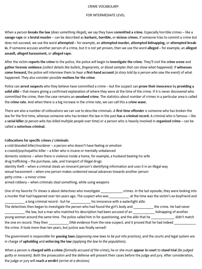 Crime Vocabulary | PDF | Crimes | Crime & Violence