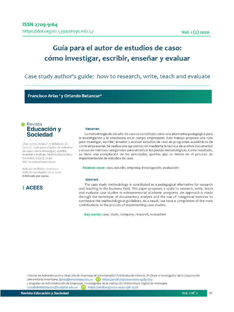2020 Art Guía para El Autor de Estudios de Caso - Cómo Investigar, Escribir, Enseñar y Evaluar | PDF