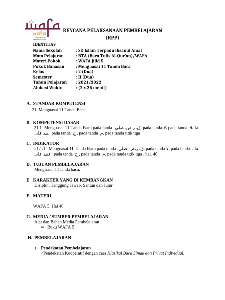 RPP Hilmina Wafa 5 Tanda Waqaf | PDF