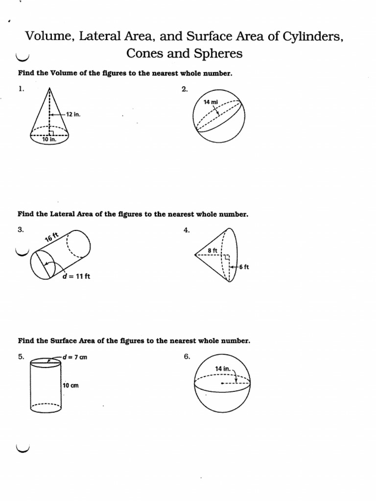 G8 - 3D Shapes Cone, Cylinder, Sphere Volume and Surface Area | PDF