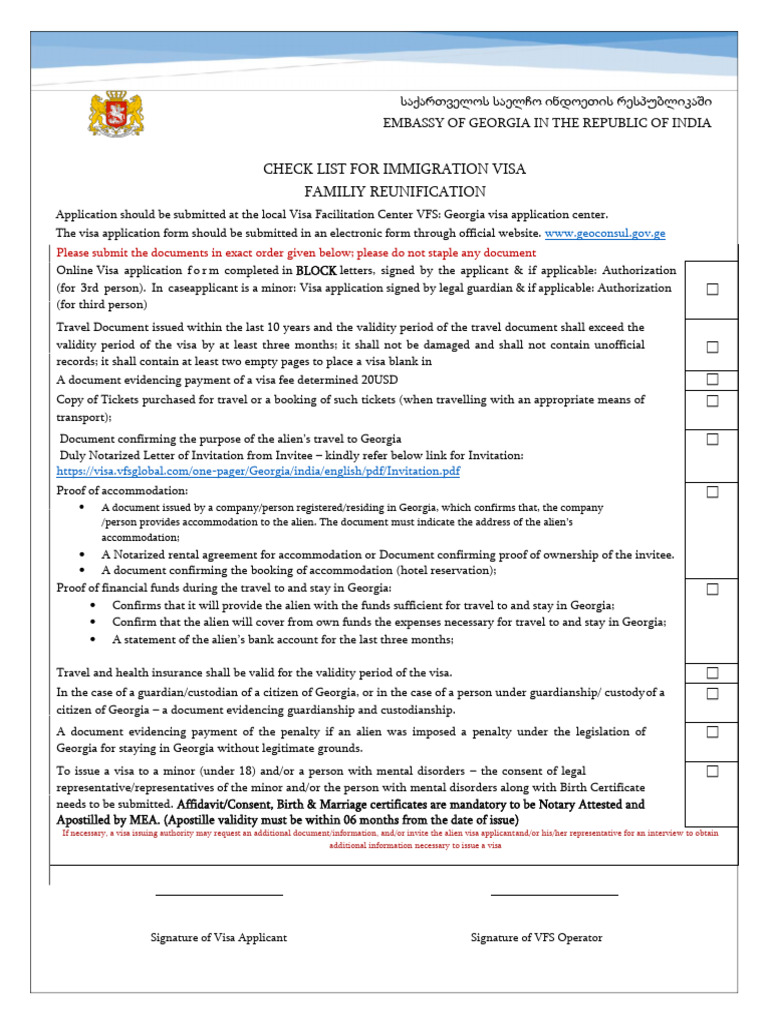 Document Checklist Imigration Family Reunification Visa d4 | PDF