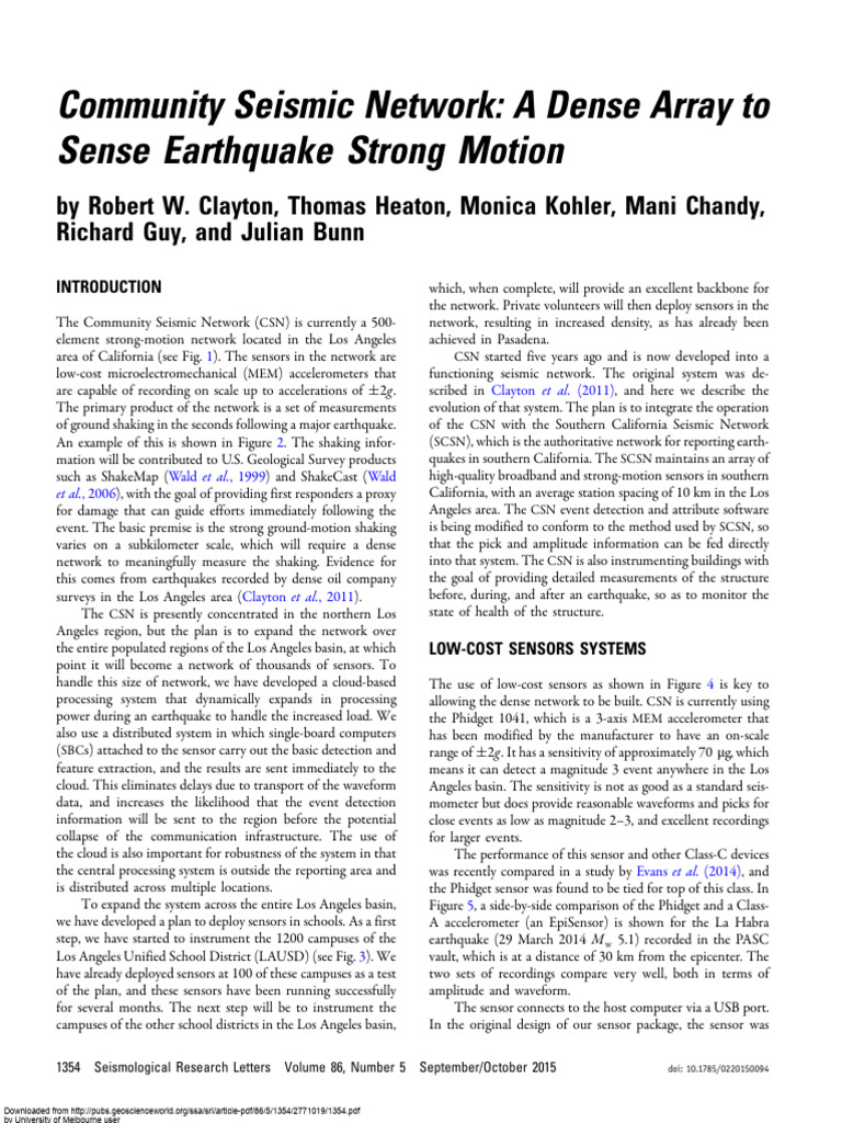 Community Seismic Network: A Dense Array To Sense Earthquake Strong Motion | PDF