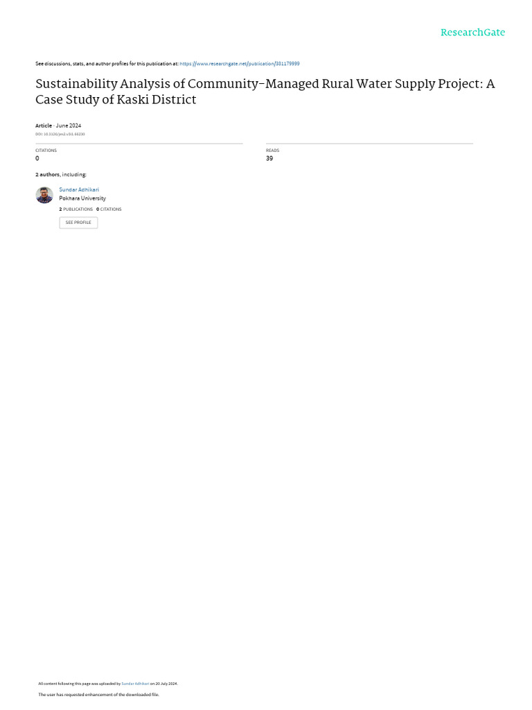 Sustainability Analysis of Community-Managed Rural Water Supply Project ...