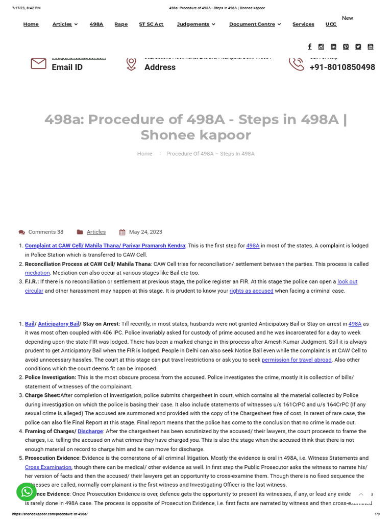 498a - Procedure of 498A - Steps in 498A - Shonee Kapoor | PDF