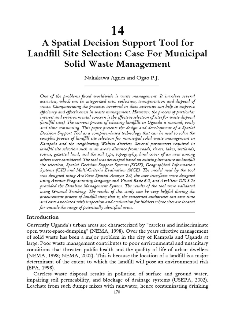 A Spatial Decision Support Tool for Landfill Site Selection: Case For ...