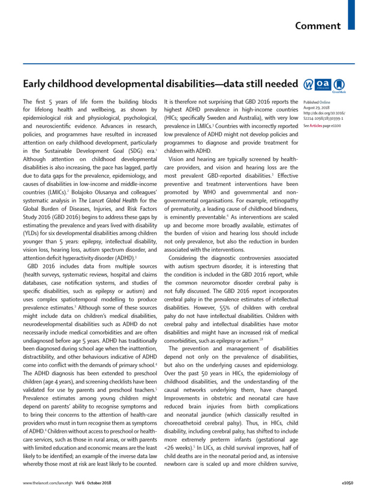 Early Childhood Developmental Disabilities— | PDF