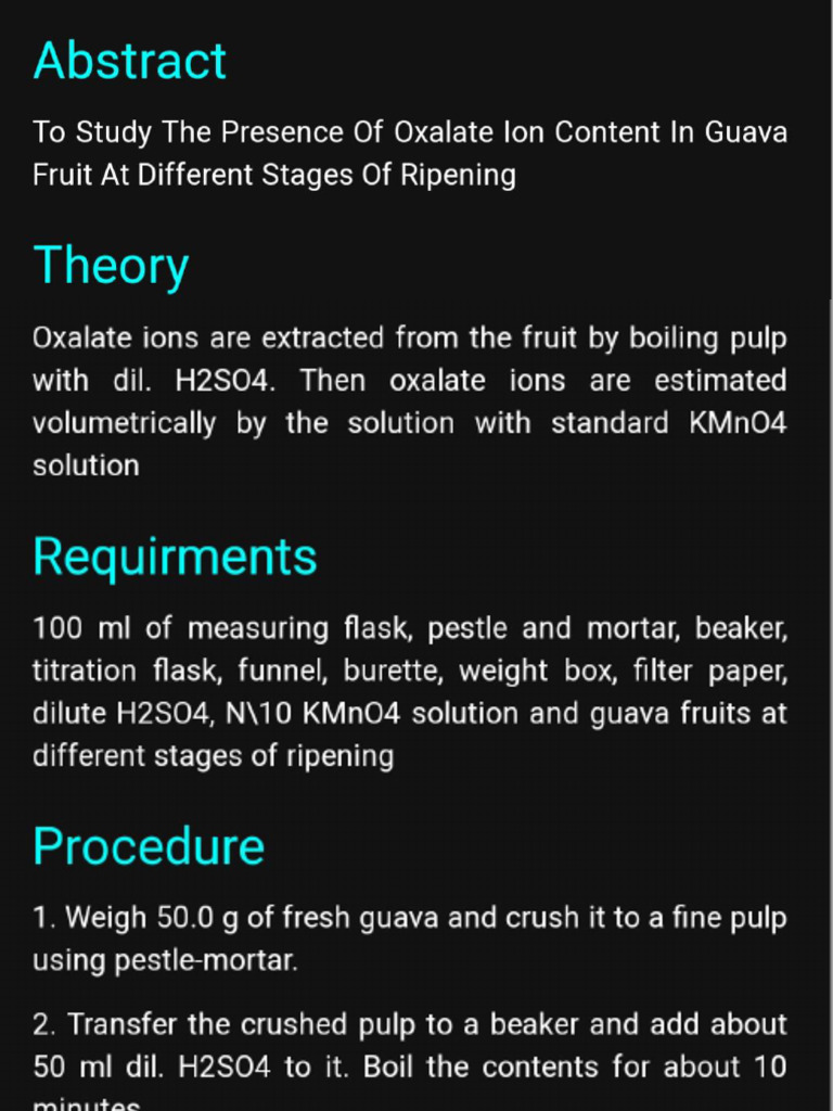 To Study The Presence of Oxalate Ion in Guava Fruit | PDF