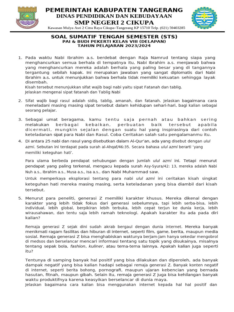 Soal Sts PAI Kelas 8 | PDF