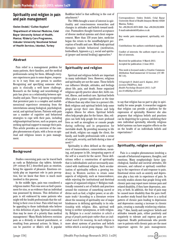 Spirituality and Religion in Pain and Pain Management | PDF