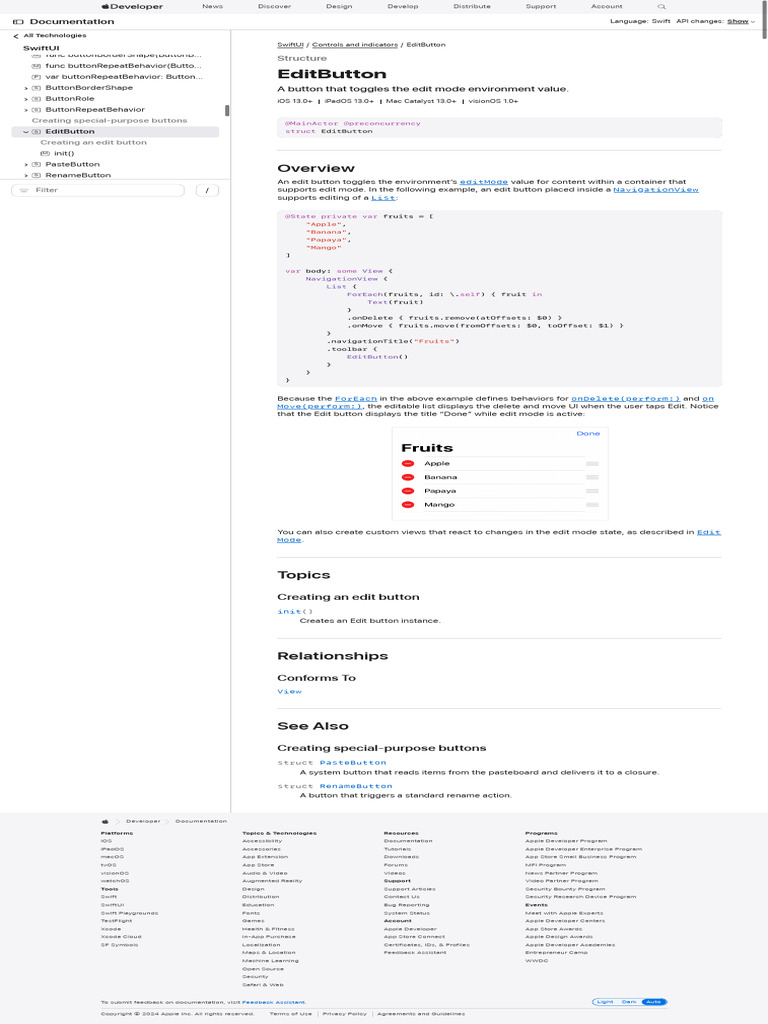 EditButton - Apple Developer Documentation | PDF