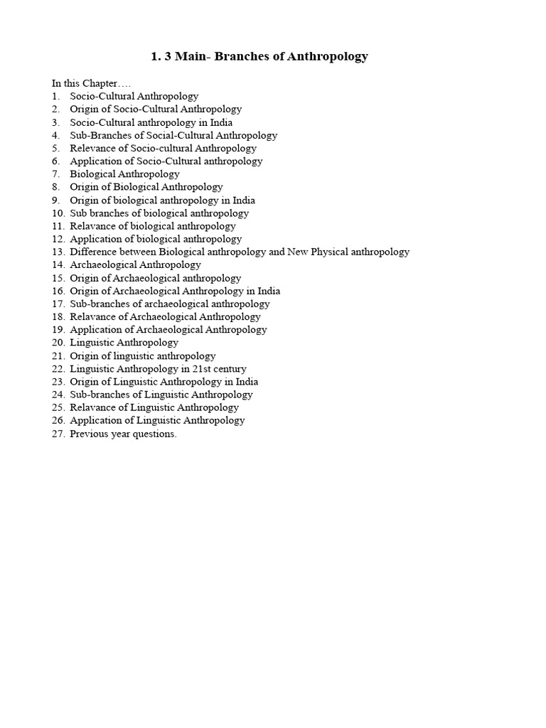 1.3 Main Branches of Anthropology, Their Scope & Relavance | PDF