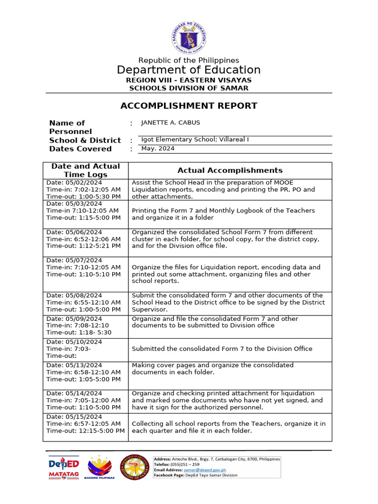 Accomplishment Report For MAY 2024 | PDF