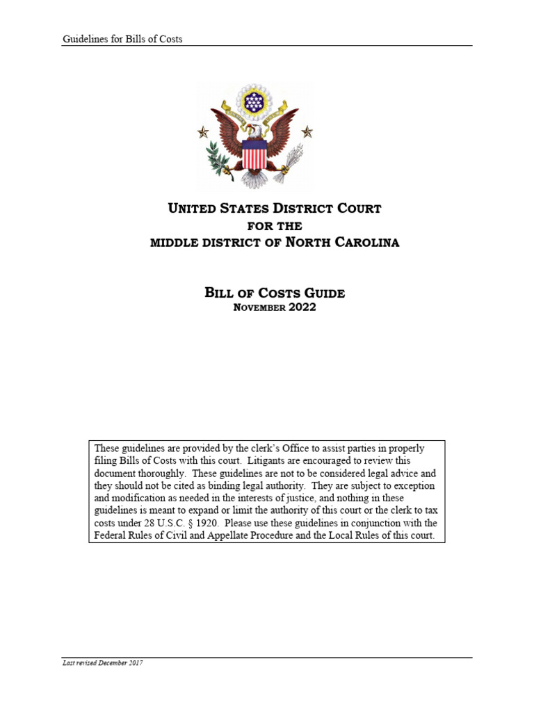 Bill of Costs Guidelines for NC Court | PDF | Deposition (Law) | Business