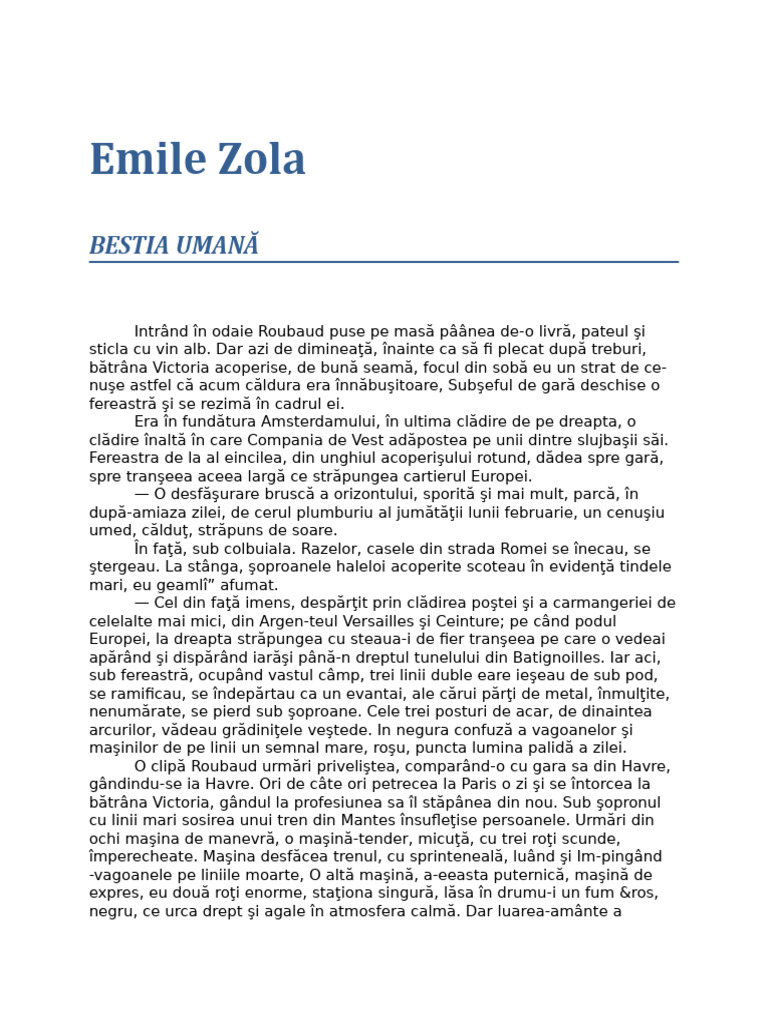 Emile Zola - Bestia Umana | PDF