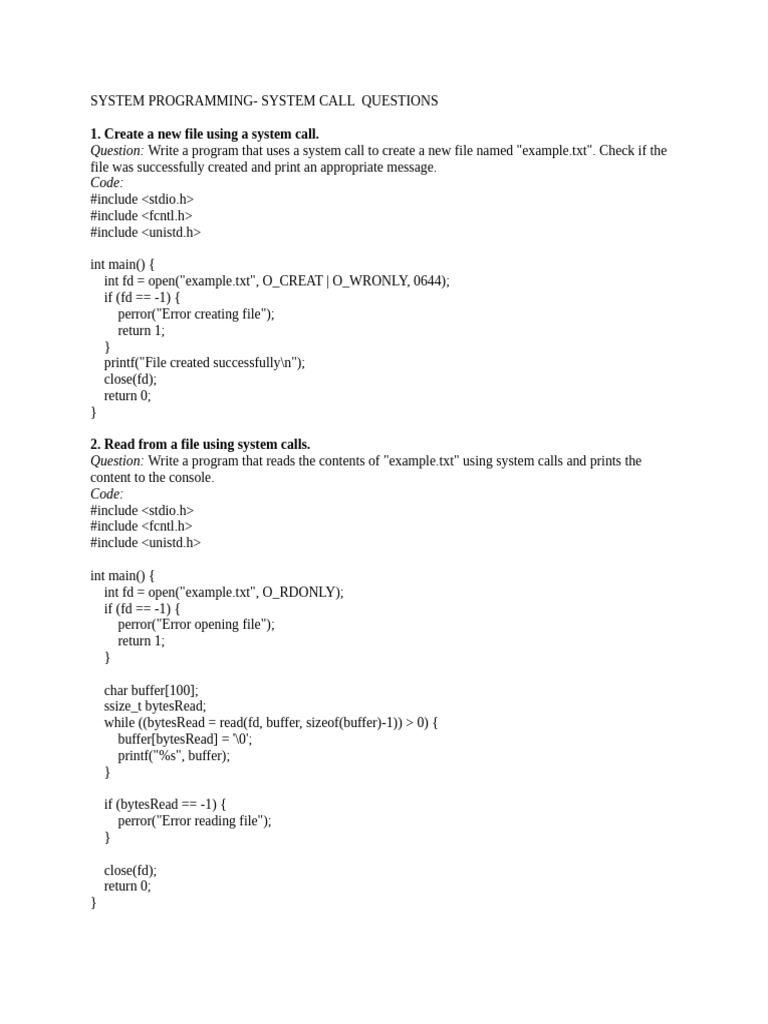 System Programming - System Call Questions | PDF