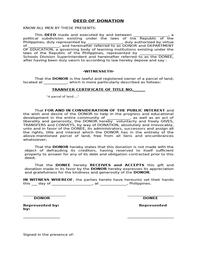 Deed of Donation Draft | PDF