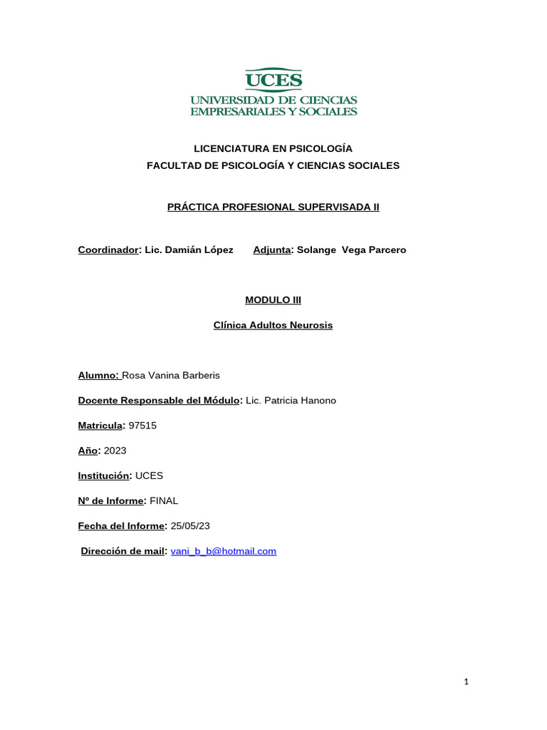 Informe Final PPS Neurosis | PDF
