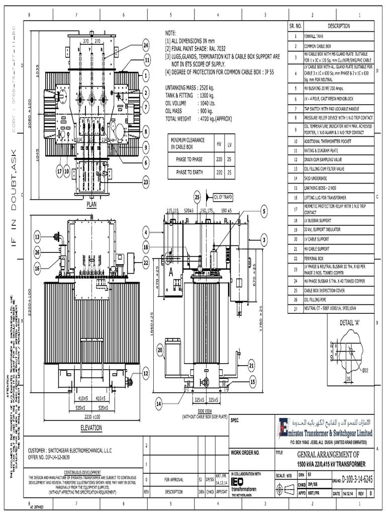 22kV Transformer - Drawings | PDF