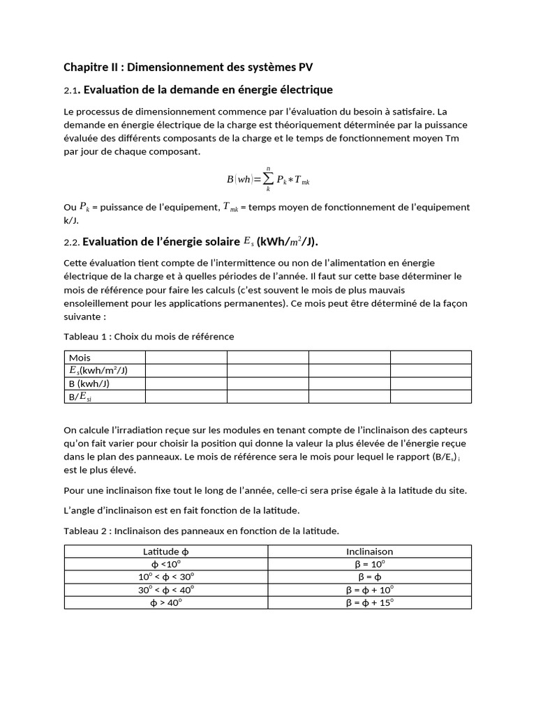 Dimensionnement PV | PDF