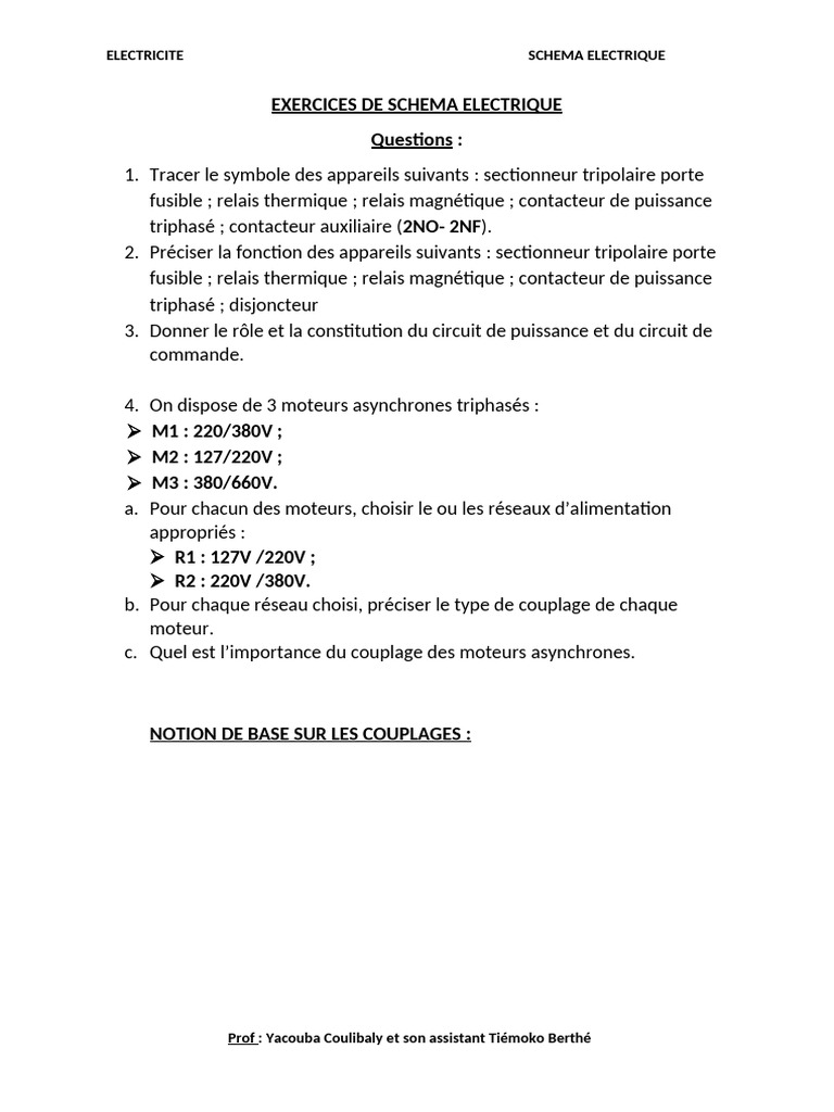 Exercices de Schema 2ème a Cap Electricite | PDF
