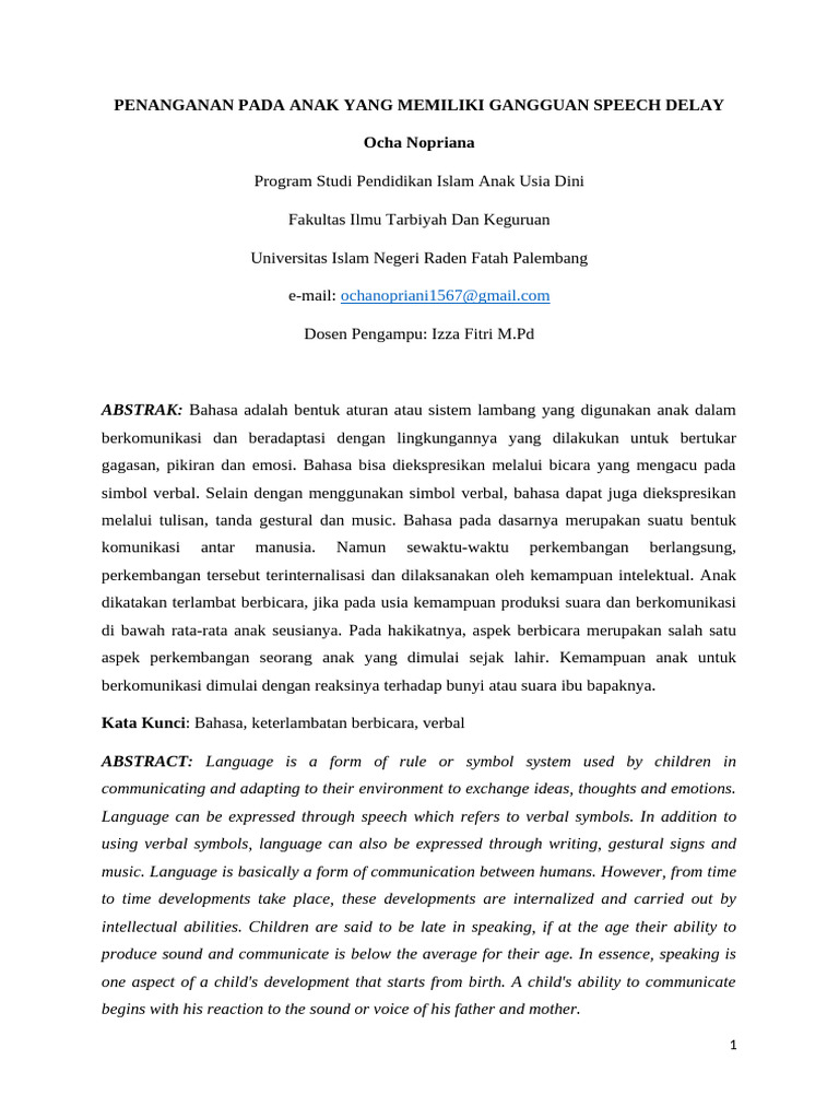 Laporan Ocha Nopriana (Speech Delay) | PDF | Linguistics | Language ...