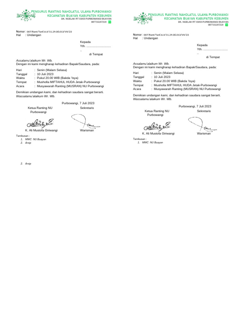 Undangan Ranting Nu Baru | PDF