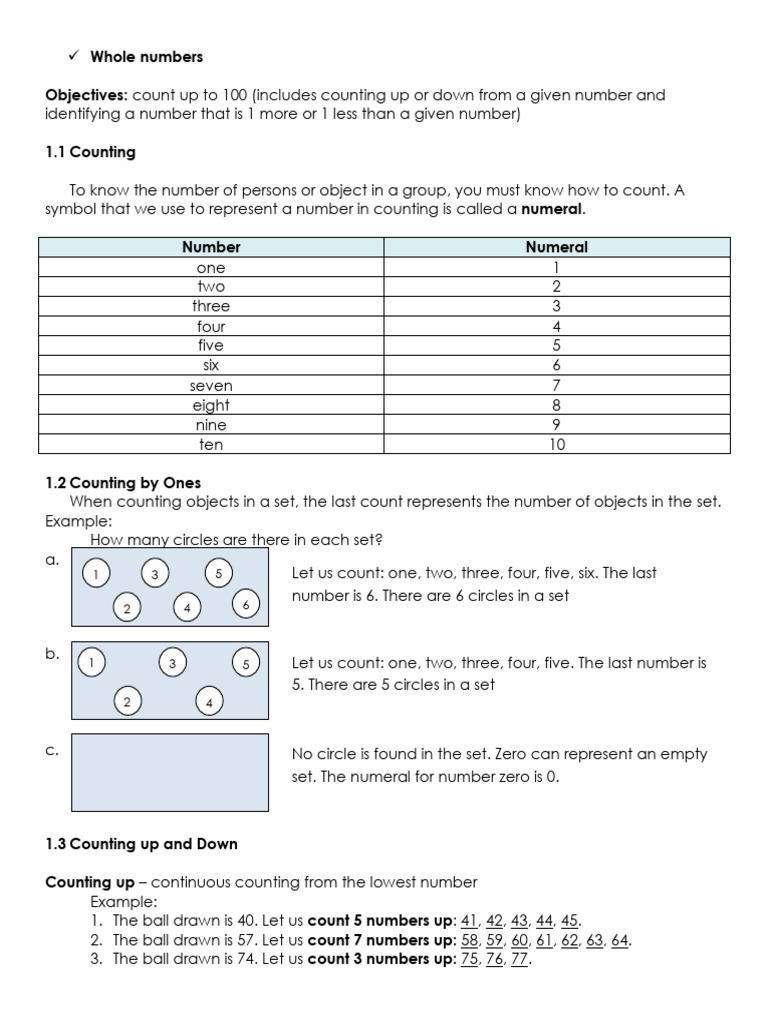 Grade 1 Math - Whole Numbers - Counting, Counting UpDown, One MoreLess ...