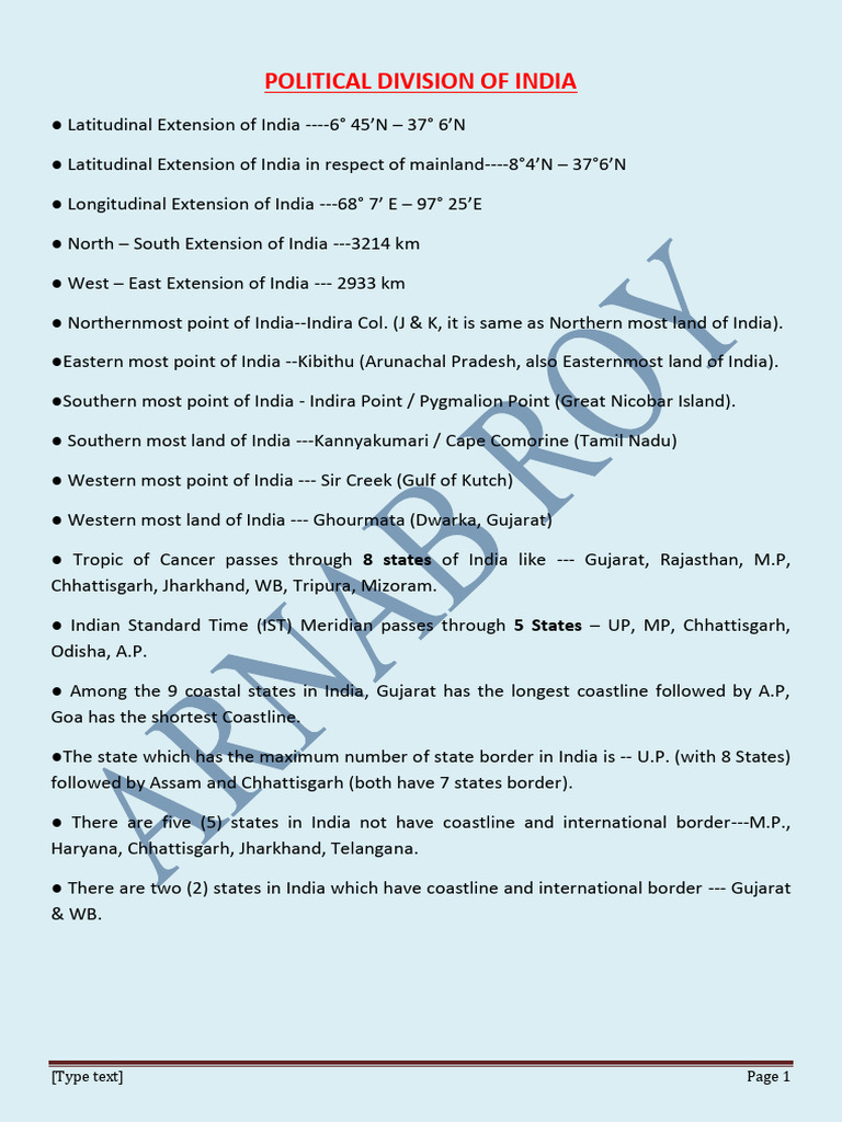 POLITICAL DIVISION OF INDIA | PDF