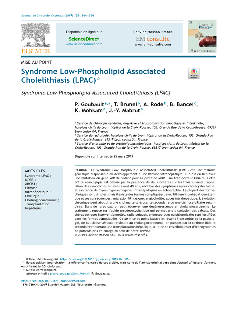 Syndrome Low-Phospholipid Associated Cholelithiasis (LPAC) | PDF