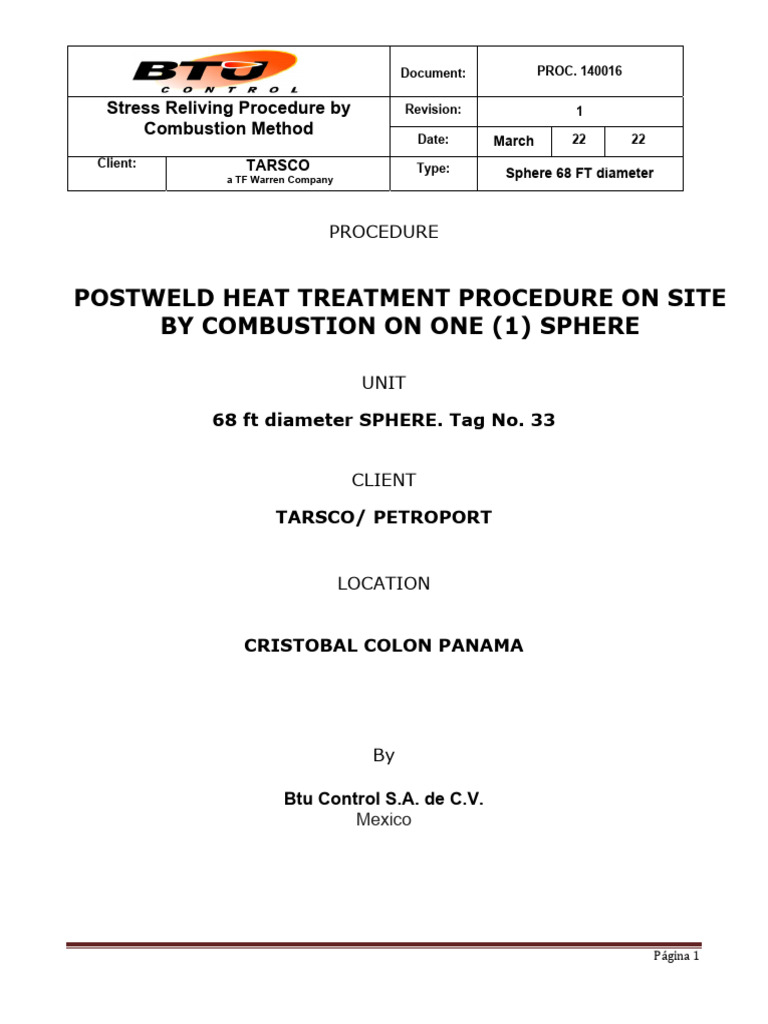 PWHT Procedure 140016 Sphere Rev 1 | PDF