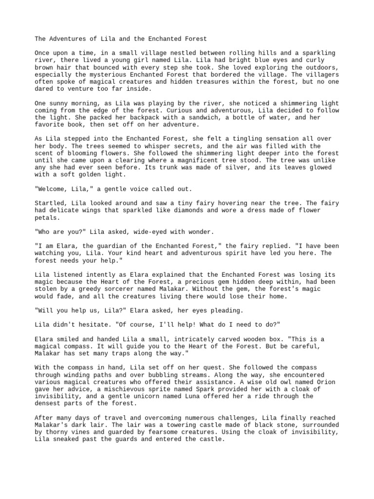 The Adventures of Lila and The Enchanted Forest | PDF