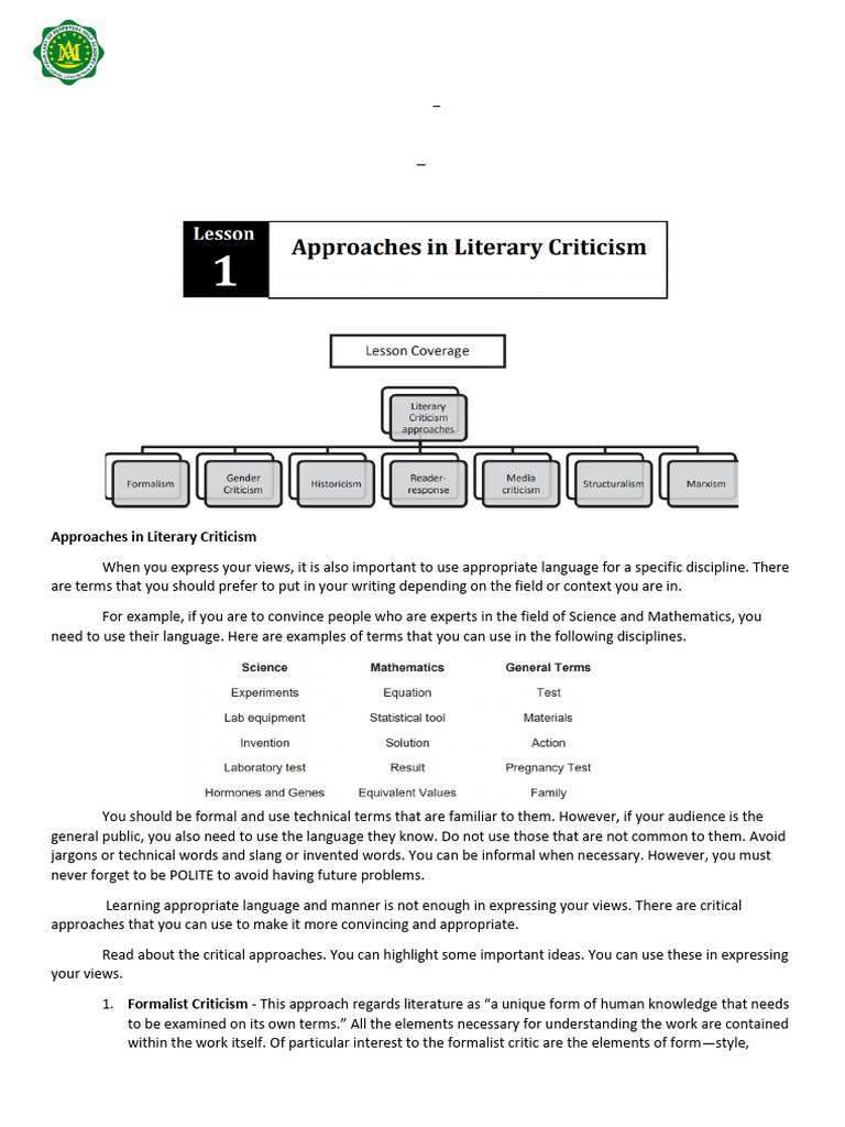 q1-L5 Approaches in Literary Criticism | PDF