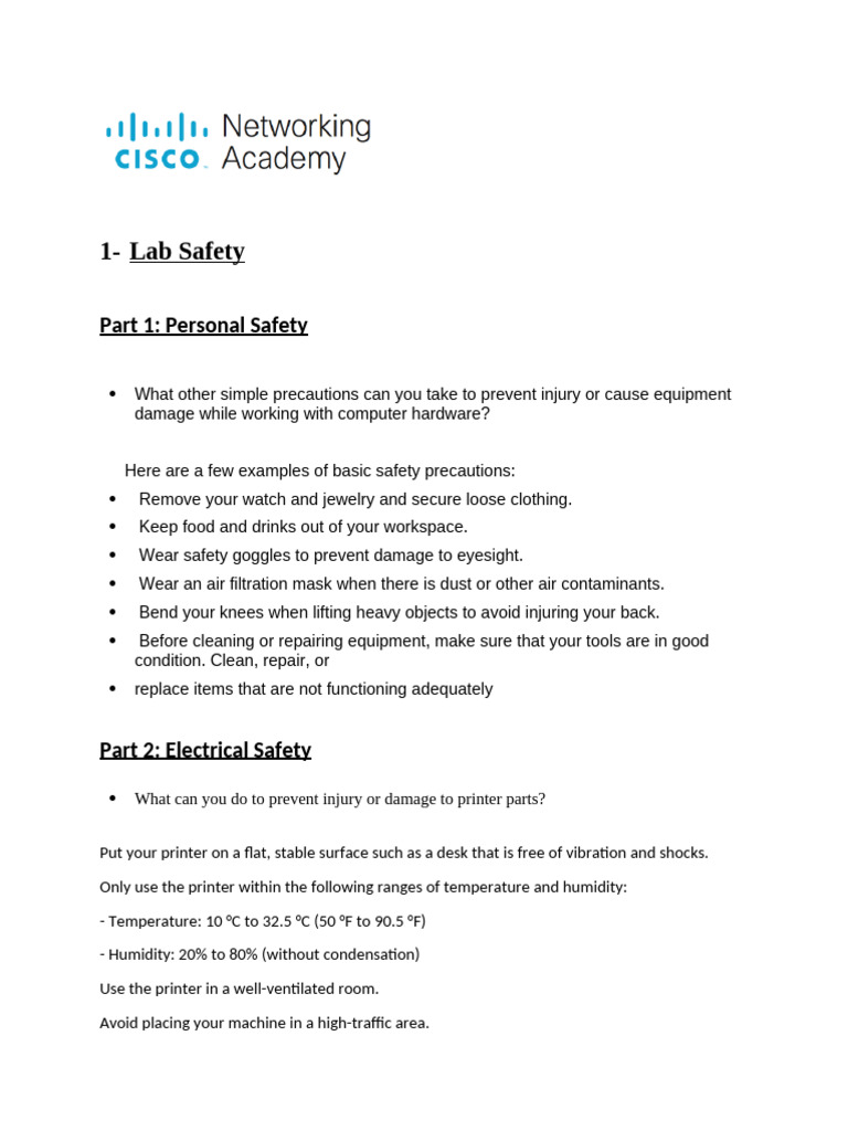 Lab 1 Student Answer Sheet | PDF