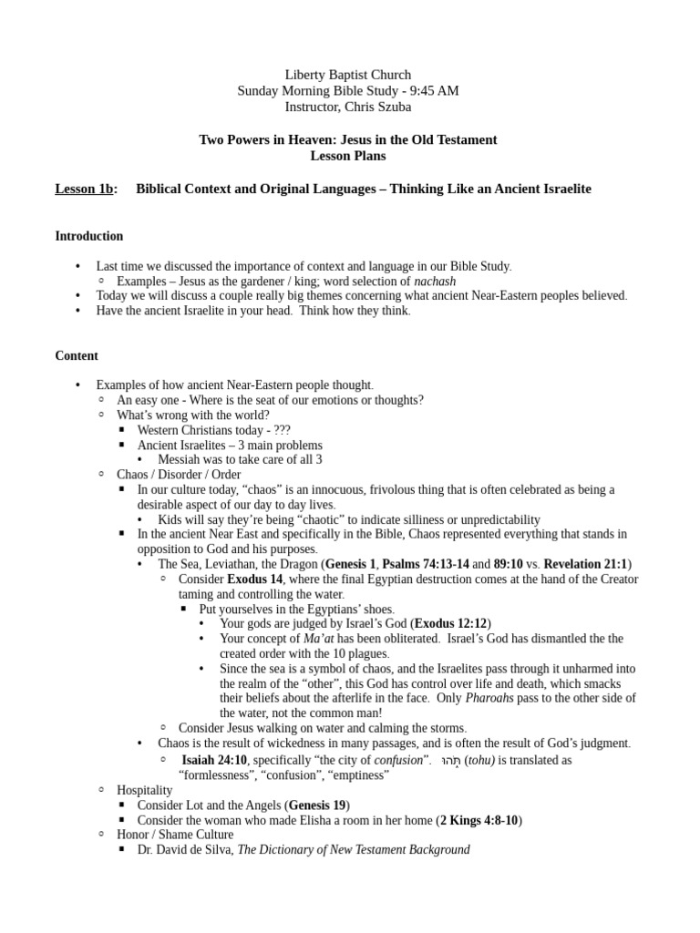 Two Powers - Lesson 1b - Biblical Context and Original Languages - Thinking Like An Ancient ...