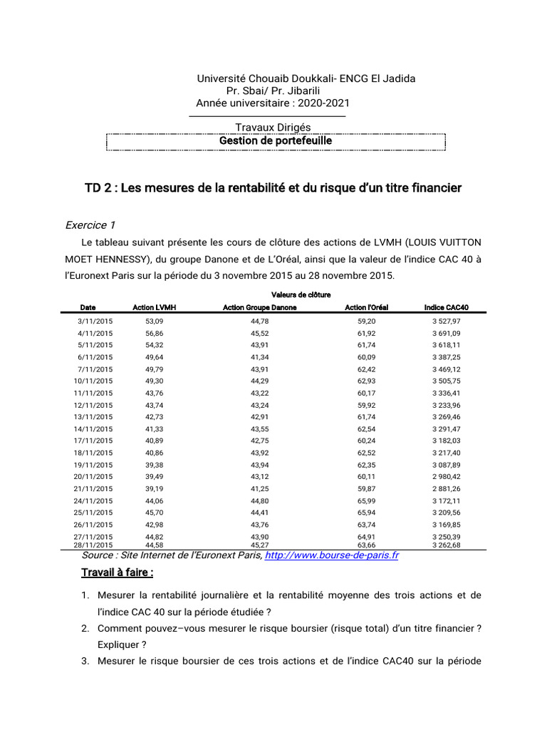 TD N 2 Gestion de Portefeuille | PDF