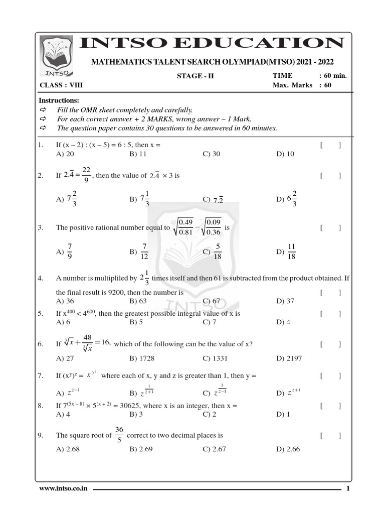 8th MTSO LEVEL - 2 | PDF