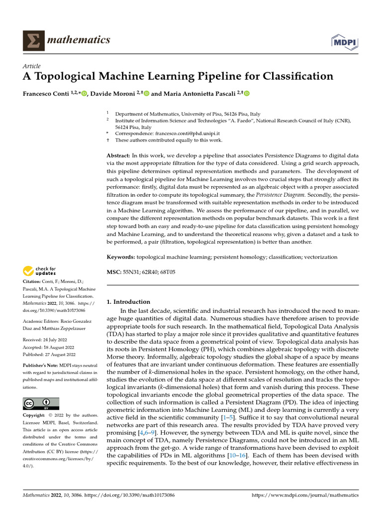 A Topological Machine Learning Pipeline Pdf