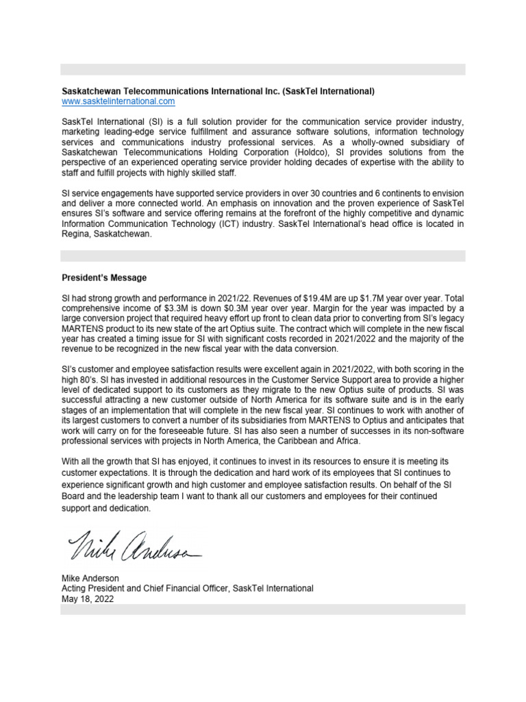 SaskTel SI 2022 | PDF SaskTel SI 2022 | PDF