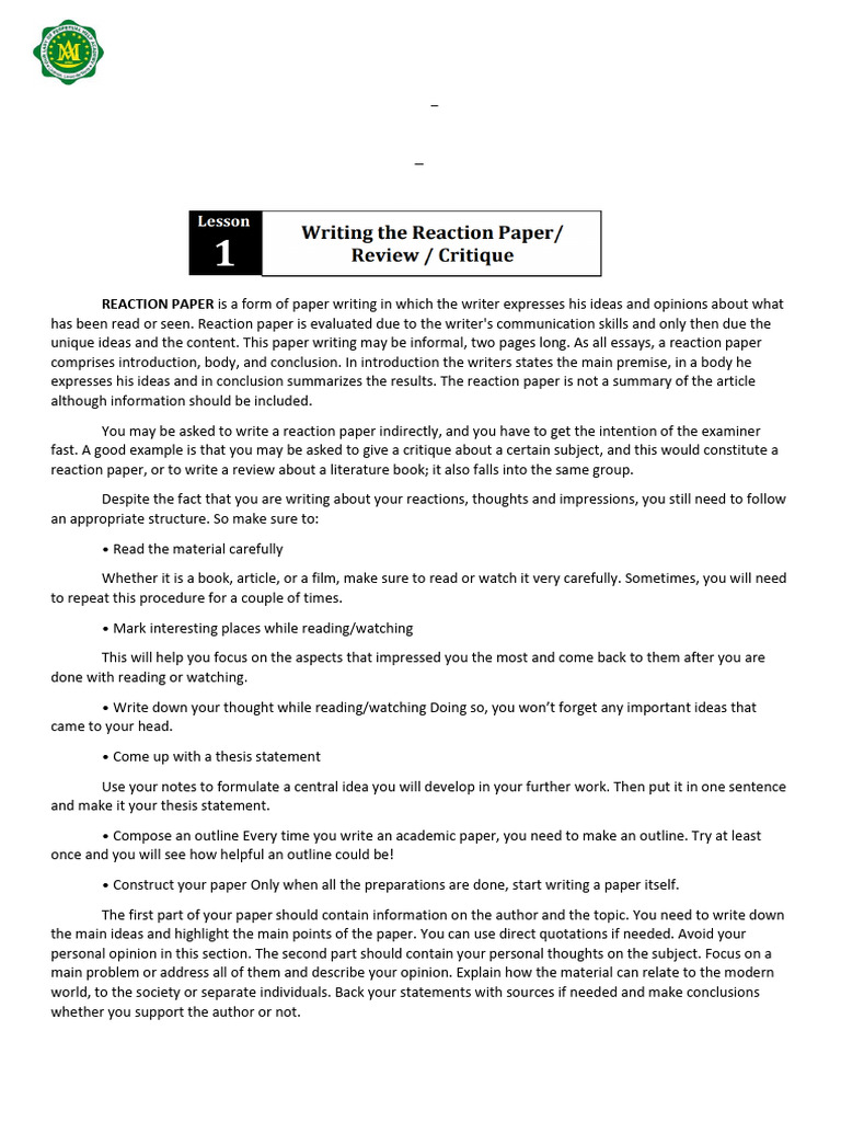 Q1-L6 Writing The Reaction Paper | PDF