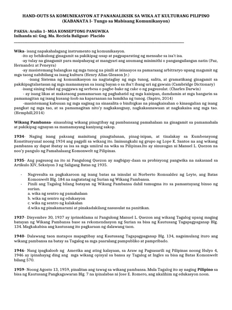 Mga Konseptong Pangwika sa Pilipinas | PDF | Tagalog Language ...