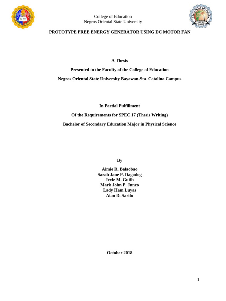 Thesis Prototype Free Energy Generator Using DC Motor Fan | PDF | Electric Motor | Electric ...