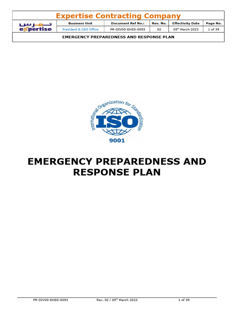 Pr-Div00-Ehss-0093 Emergency Preparedness and Response Plan | PDF